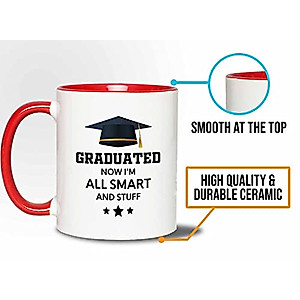 Flairy Land Graduation 2Tone Red Mug 11oz - All Smart and Stuff - Graduation Gifts for Her Senior Graduation College Student College Graduate Classmate MBA Grad