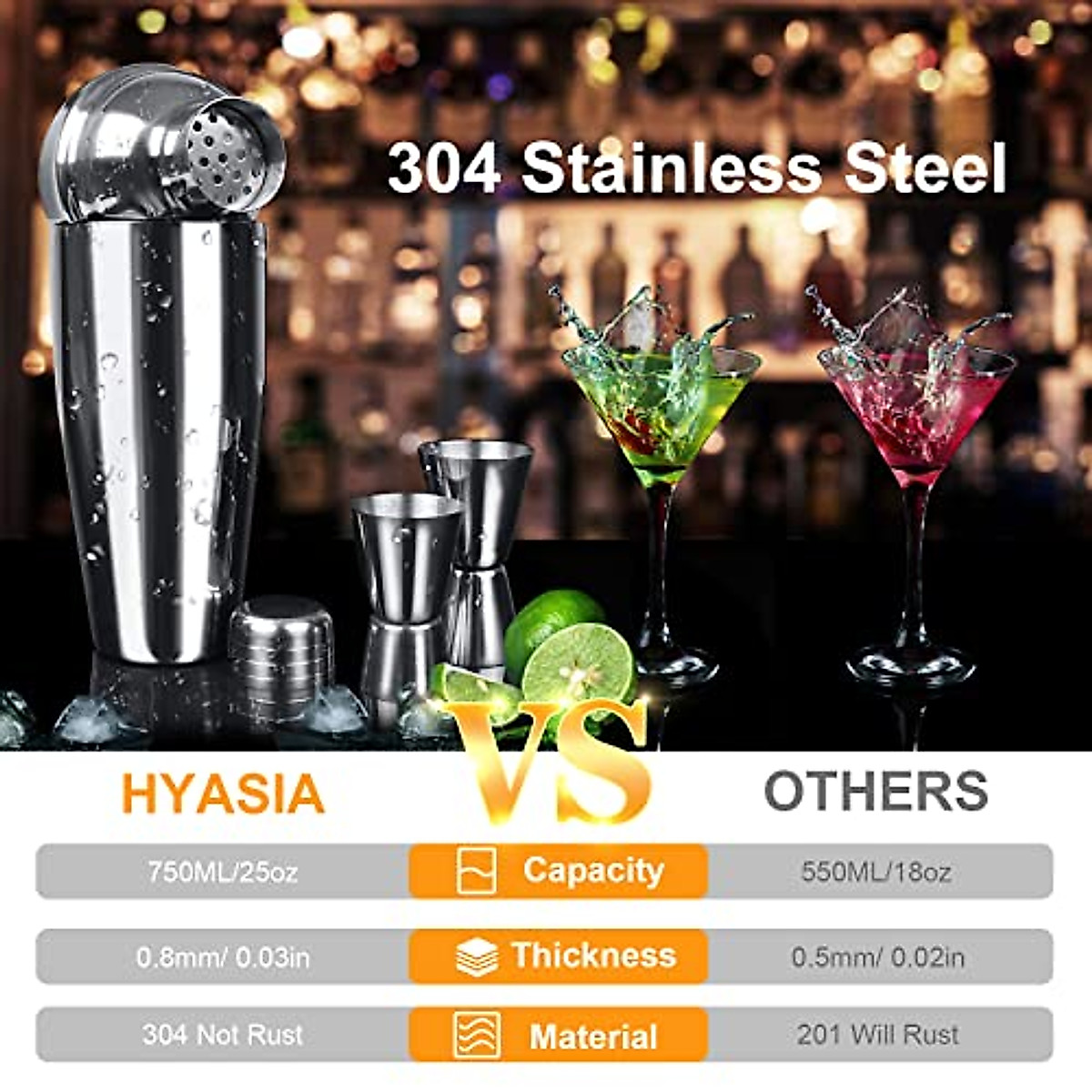 14 Pcs Cocktail Shaker Set Bar Set - Gifts for Dad, 25oz Stainless Steel Cocktail Shaker Set Bar Tools Bartender Kit, Reward Stylish Bamboo Stand & Recipes Booklet, Best Bartender Kit for Beginners