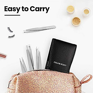 EXCLAIM BEAUTY Tweezers for Women & Men Pack of 4 Stainless Steel Tweezers Set, Precision Tweezers for Eyebrows Splinter Ingrown Hair Removal Tweezers Kit for Women with Leather Case – Silver