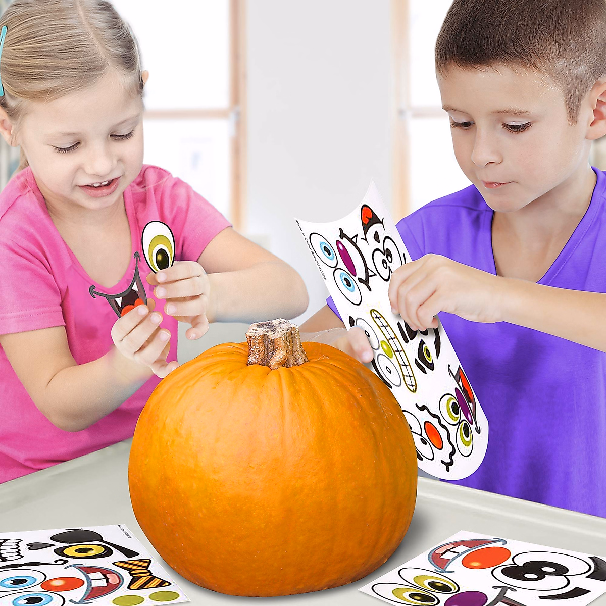 ArtCreativity Halloween Pumpkin Stickers for Decorating - 12 Sheets - Jack-o-Lantern - 26 Pumpkin Decorating Stickers - Cute Halloween Toddler Decor Idea - Pumpkin Party Favors - Halloween Favors