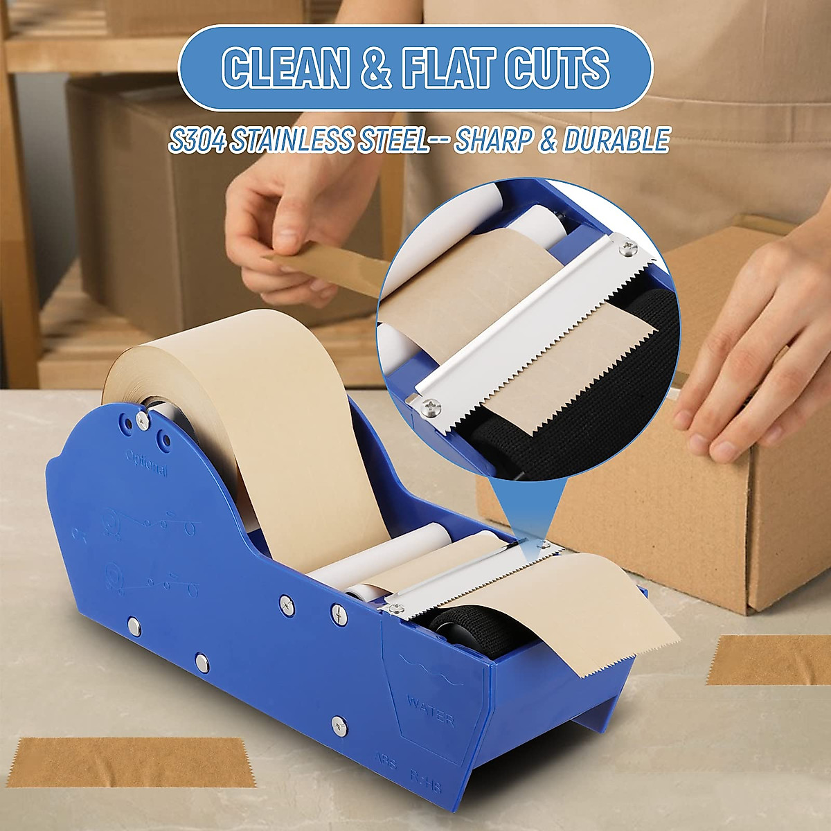 Frifreego Water-Activated Tape Dispenser, Manual Kraft Gum Tape Dispenser, Width Adjustable 1.18-3.15", Light Weight & Portable Packing Tape Dispenser Set