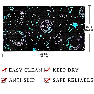 Bath Tub Shower Mat - Anti-Slip PVC Material 15.1x26.8 in, Gentle Cushioning Quick Drying Suction Cups Reliable Solution - Pattern with Moon and Stars Non-Slip Floor Mat