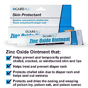 CareALL (3 Pack) 2oz Zinc Oxide 20% Skin Protectant Barrier Ointment Provides Relief and Treatment of Diaper Rash and Chafing. Helps Seal Out Wetness.
