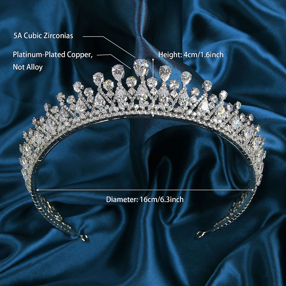QXMYOO Vintage Women Wedding Tiaras Silver Cubic Zirconia Pageant Crowns Sweet 16 Birthday Prom Party Quinceanera Crowns Bridal Hair Accessories (Silver)
