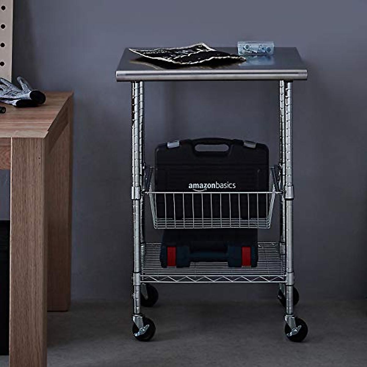 AmazonCommercial Heavy-Duty Stainless Steel Top Work Table, NSF Certified, 24" W x 20" D x 36" H