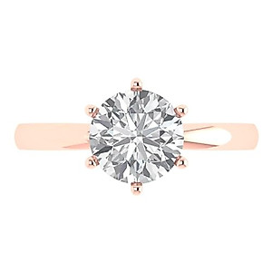 Clara Pucci 2 ct Round Cut Genuine Lab Grown Diamond VS1-VS2 G-H 14K Rose Gold Solitaire Bridal Wedding Engagement Designer Ring size 6.5