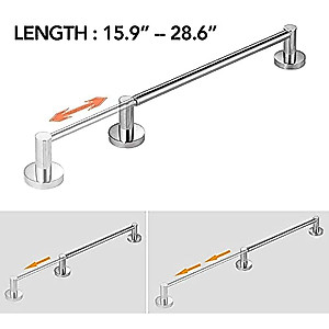 BESy Adjustable 15.9 to 28.6 Inch Single Bath Towel Bar Rack for Bathroom Accessories SUS304 Stainless Steel Towel Holder, Wall Mount with Screws Hand Towel Bar Rod Hotel Style, Polished Chrome