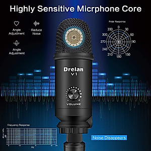 Drelan USB Microphone, Condenser Desktop Computer Mic 192KHZ/24BIT Plug & Play with Professional Sound Chipset, for PC Voice Recording,Podcasting,Skype,YouTube,Games,Google Voice Search (V-1)