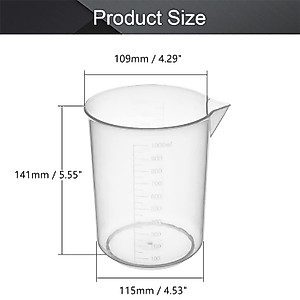 Othmro Measuring Cup 1000ml PP Plastic Graduated Beaker Transparent for Lab Kitchen Liquids 3pcs