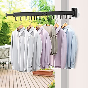 MIFXIN Retractable Clothes Drying Rack Laundry Wall Mounted Two-Fold Drying Rack Collapsible Clothes Hanger Folding Clothing Rack for Laundry Balcony (Black)