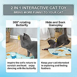 Valonii 2-in-1 Rechargeable Motion Activated Interactive Cat Toys for Indoor Cats, Long Lifetime Motor Cat Chasing Toy for Exercise/Moving Butterfly/Feather Wand Kitten Toys