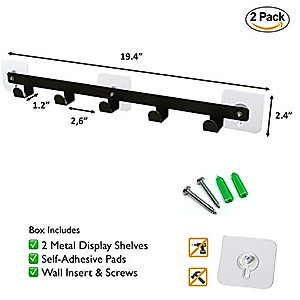 CADOVER 2 Pack Bathroom Towel Holder Mask Rack Wall Mounted with Self Adhesive, Behind Door Metal Frame Hook for Bathroom Towel, Clothes, Kitchen Storage (Black)