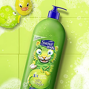 Suave Kids 3-in-1 Shampoo, Conditioner, Body Wash For Tear-Free Bath Time, Silly Apple, Dermatologist-Tested Kids Shampoo 3-in-1 Formula 40 oz