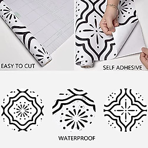 Peel and Stick Wallpaper Boho Contact Paper for Cabinets Black and White Wallpaper for Bedroom Geometric Wallpaper Self-Adhesive Wallpaper Kitchen Wallpaper Drawer Liner Waterproof Vinyl 17.5“×78.7”