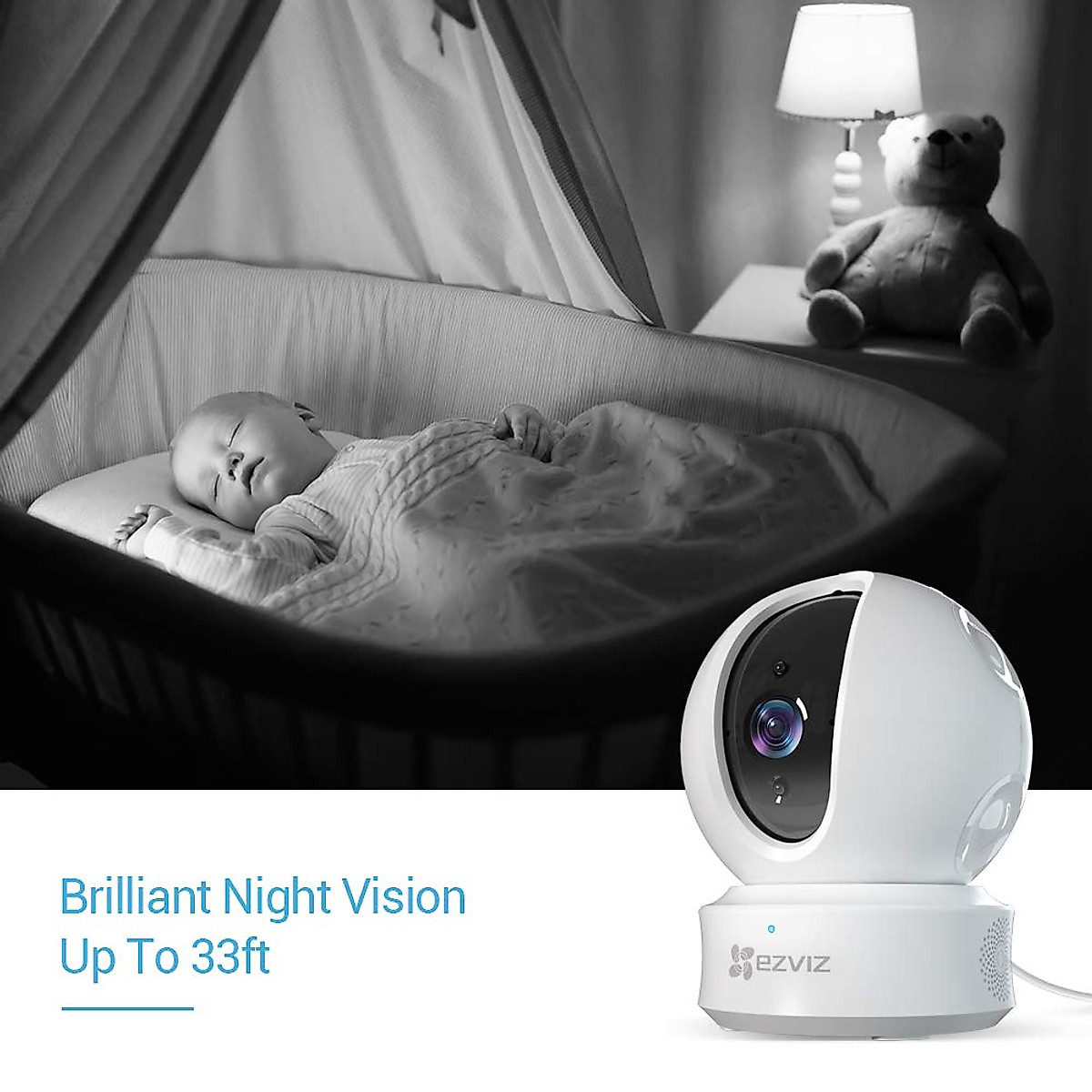 EZVIZ Security Camera 1080P, IP Dome Pan/Tilt Surveillance, Night Vision, Auto Motion Tracking, Pet Baby Monitor, Two Way Audio, Compatible with Alexa and Google(CTQ6C-WH)