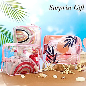 Cunno 6 Pcs Boho Makeup Bags for Women, Retro Rainbow Brown Sunshine Clear Plastic Cosmetic Bags with Zipper Transparent PVC Waterproof Travel Toiletry Handbags Purses Organizer for Girl (Boho Style)