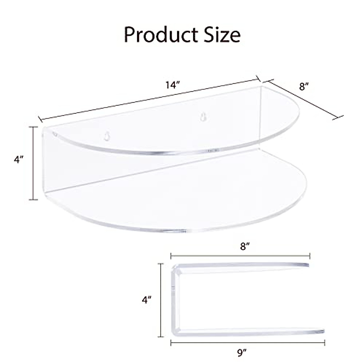 HMYHUM Acrylic Floating Nightstand, Wall Mounted Bedside Table for Bedroom, Hanging, 10 lbs Load, Oval, 14" L x 8 "W x 4" H, Clear