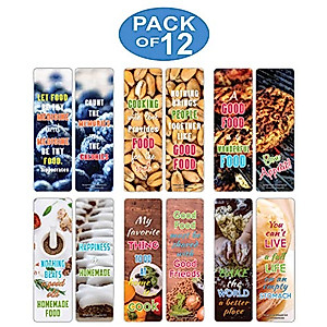 Creanoso Inspiring Sayings Food Lovers Series 2 Bookmarks (12-Pack) – Premium Gift Set – Awesome Bookmarks for Chefs, Cooks, Adult Men & Women – Six Bulk Assorted Bookmarks Designs