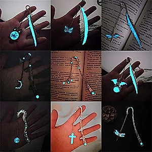 Metal Feather Bookmark Book Marks with Butterfly Pendant Glow in The Dark Dragonfly Owl Dragon Bookmark for Book Lovers(Silver Small Butterfly)