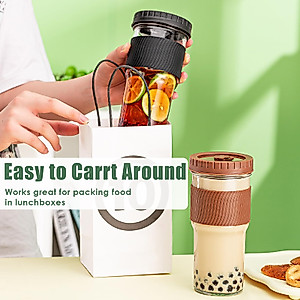 Claplante 6 Pack Glass Tumbler Set, 24oz Bubble Tea Cups with Lid, Silicone Sleeve & Wide Straws, Reusable Leakproof Mason Jar Drinking Glasses for Smoothie, Iced Coffee