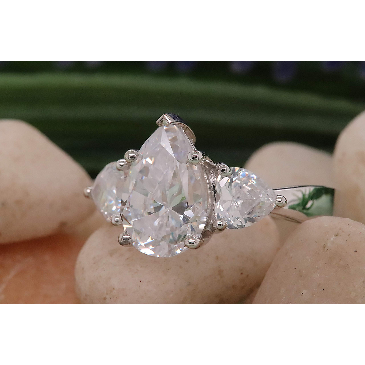 Dazzlingrock Collection 3.00 Carat (ctw) 14K Pear Shaped Cubic Zirconia 3 Stone Ladies Teardrop Engagement Ring, White Gold, Size 6.5