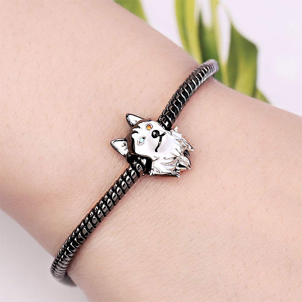 GNOCE Husky Dog Charm Bead Sterling Silver For Bracelet Heterochromia Husky Charm Bead Black Plated Fit Necklace Pets Charm for Women (1-Husky Dog)