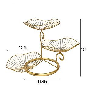 3 Tier Fruit Basket Fruit Bowl Wire Basket Stand For VegetablesDecorative Fruit Bowl Stand Detachable Bread Snacks Baskets Holder Large Capacity Fruit Tray(Gold)