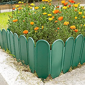 Worth Garden 10 Feet Landscape Edging - Flexible Green Outdoor Decorative Plastic Border Edging Short Mini Fence 6'' H x 10' L - Edge for Lawn Yard