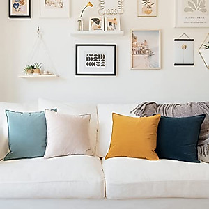 MONDAY MOOSE Decorative Throw Pillow Covers Cushion Cases, Set of 4 Soft Stonewashed Velvet Modern Designs, Mix and Match for Home Decor, Pillow Inserts Not Included (18x18 inch, Green/Orange)