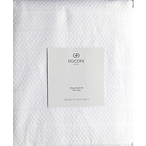 Docofil Portugal 3pc Duvet Cover Set Solid White Textured Honeycomb Pattern 100% Cotton Luxury Shabby Chic French Farmhouse Style (Queen)