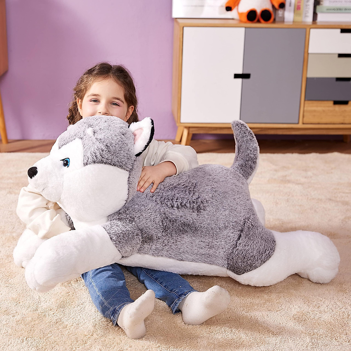 IKASA Giant Husky Stuffed Animal Plush Toy,30" Large Dog Puppy Cute Jumbo Soft Toys,Huge Big Size Plushy Fluffy Fat Plushie,Gifts for Kids