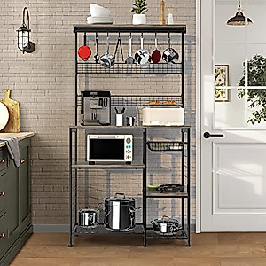 X-cosrack Kitchen Baker's Rack, 68inch Microwave Oven Stand with Pull-out Wire Basket, 8 Hooks + 15 S Hooks,3 Tier + 4 Tier Utility Storage Shelf with Mesh Panels for Utensils, Pots, Pans, Spices