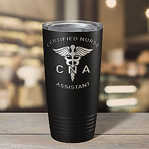 CNA Certified Nurse Assistant Gift on Black 20 oz Stainless Steel Tumbler with Lid - Insulated Cup - Travel Mug
