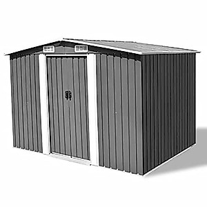 Garden Storage Unit Gray Metal Patio Outdoor Garden Shed Bike BoxTools