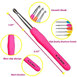 14 Size Crochet Hooks Set,2mm(B)-10mm(N) Ergonomic Crochet Hooks with Case for Arthritic Hands, Extra Long Crochet Needles