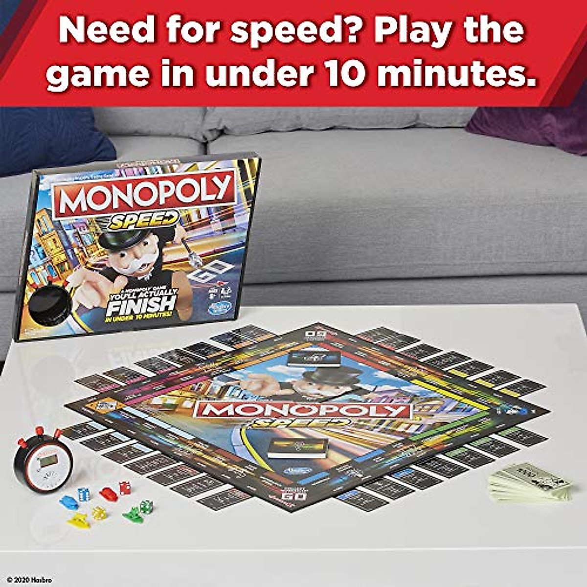 Monopoly Speed Board Game, Play in Under 10 Minutes, Fast-Playing Board Game for Ages 8 and Up, Game for 2-4 Players