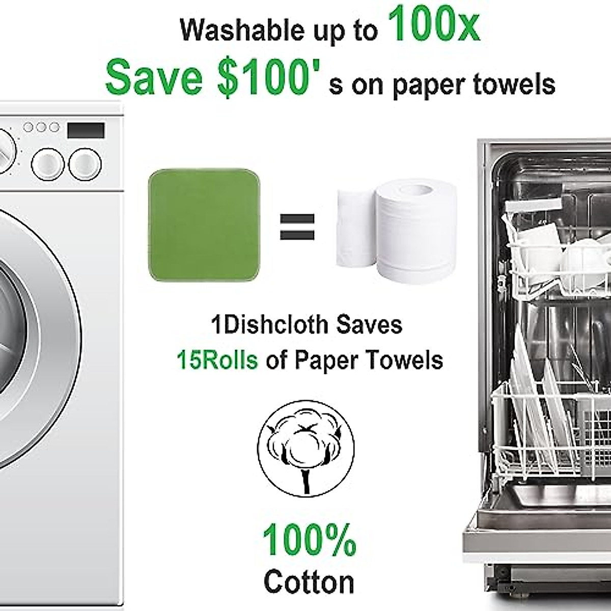 50PSC Reusable Paper Towels Washable Roll Super Absorbent Cotton Cloths Paper Towels Reusable Washable Kitchen Paper Towels for Household Cleaning(Multi Colors, Solid Style)