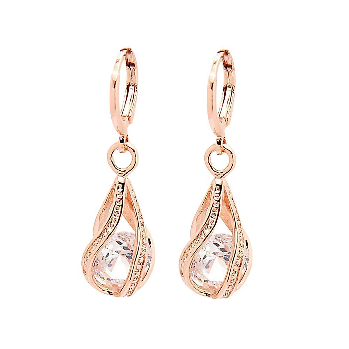 Comelyjewel Women's Earring with Hollow Design,Women Fashion Cubic Zirconia Water Drop Dangle Leaverback Earrings Jewelry Gift - Pink