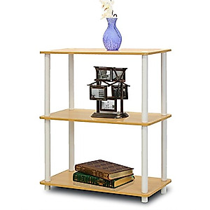 Furinno Turn-N-Tube 5-Tier Multipurpose Shelf/Display Rack/Storage Shelf/Bookshelf, Round Tubes, Beech/White & Turn-N-Tube Display Rack, 3-Tier Single, Beech
