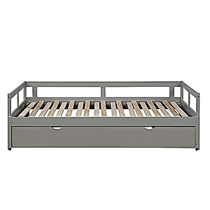Lifeand Twin to King Extending, Wooden Daybed with Trundle, Gray