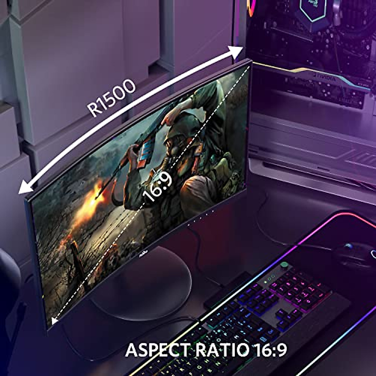 Fiodio 24" Curved 75Hz Refresh Rate Computer Monitor Full HD 1080P HDMI VGA Ports with Speakers, VESA Wall Mount Ready (HDMI Cable Included)