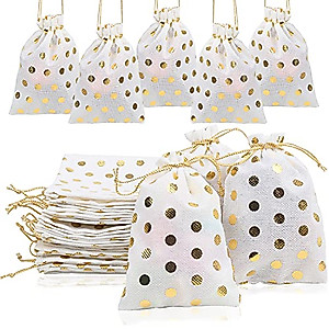 DIYASY Burlap Gold Dot Party Favor Bags,24 Pcs Candy Treat Gift Bag with Drawstring for Birthday Party and Christmas Gift Wrapping-5X7 inches