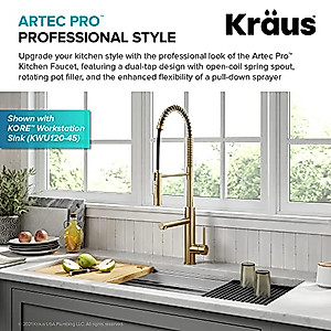 KRAUS Artec Pro (2nd Gen) Commercial Style Pull-Down Single Handle Kitchen Faucet with Pot Filler in Brushed Brass, KPF-1604BB