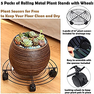 5 Packs Large Metal Plant Caddy with Wheels 13" Heavy-Duty Wrought Iron Rolling Plant Stands with Casters Plant Dolly Plant Roller Base for Indoor and Outdoor Plant Pot Movers Saucers Black