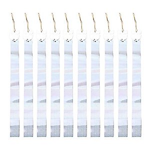 Happyyami 10Pcs Hanging Reflective Bird Detterent Device Double Sided Reflective Tape Bird Scare Ribbon Reflective Hanging Spinners Keep Birds Away from Your Garden Farm Yard