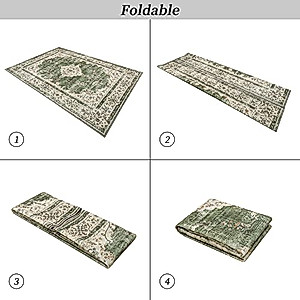 Valenrug Washable Rug 5x7 - Ultra Thin Green Collection Area Rug, Stain Resistant Non-Skid Rugs for Living Room, Persian Boho Bedroom Rugs(5'x7', TPR40-Green)