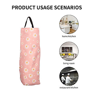 QIANRENON Kitchen Grocery Plastic Trash Bag Holder Washable Wall Mount Folding Little Daisy Storage Bag for Kitchen Bathroom Living Room Office Camper 2 PCS with 2 Hooks (Daisy Pink)