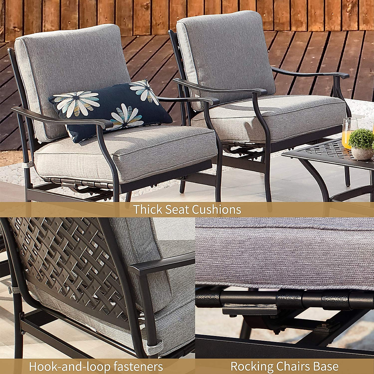 PatioFestival Patio Conversation Set 6 Pieces Metal Outdoor Furniture Seating Sets with Grey Thick Cushions