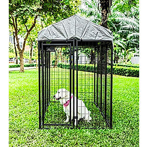 Olympia Tools 4x4x6 Dog Kennel - Outdoor Dog Kennel Small with UV Protection Waterproof Cover, Welded Wire Dog Kennels - Ideal for Dog, Pet Cage, Yard Wire Fence, Patio Crates, Black (90-542)
