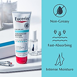 Eucerin Advanced Repair Foot Cream - Fragrance Free, Foot Lotion for Very Dry Skin - 3 oz. Tube (Pack of 3)